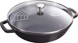 Staub Wok en Fonte avec Couvercle en Verre et Grille Amovible Inclus, Ø 30 cm, 4,40 L, Noir Mat