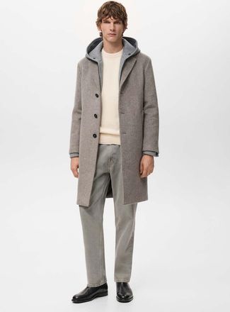 Mango Manteau laine structure chevrons sable - Homme - XL - MANGO MAN