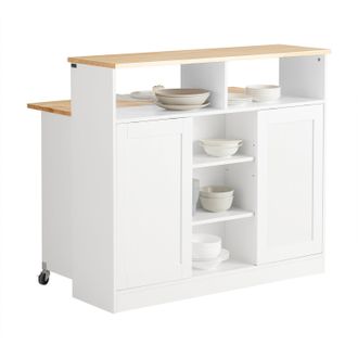 SoBuy FSB36-WN Sideboard mit Schiebet&uuml;ren K&uuml;cheninsel mit erweiterbarer Arbeitsfl&auml;che K&uuml;chenschrank Highborad Kommode Schrank Wei&szlig; BHT ca. 110x97x66cm