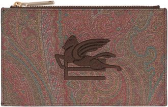 Etro Womens Logo Print Flat Pouch Brown Pvc Clutch Bags