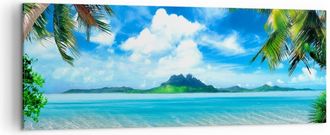 Arttor Panorama Bilder auf Leinwand Strand Urlaub Insel Palme Leinwandbild 140x50cm Wandbilder Dekoration Wohnzimmer Schlafzimmer Groß XXL Wanddeko Bild Wand