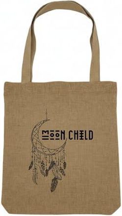 Fabulous Sac Shopping Tote Bag Aspect Lin - Moon Child Ciel Etoiles Natures Lune - Sac de Courses Toile Epaisse 360g Beige Naturel Cabas Port&eacute; Epaule Solide Im
