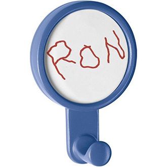 Spirella Klebehaken Kleiderhaken Garderobenhaken Ron Blau 10,6x7x3 cm zum selber beschriften | perfekt f&uuml;r Kindergarten, Flur und Kinderzimmer