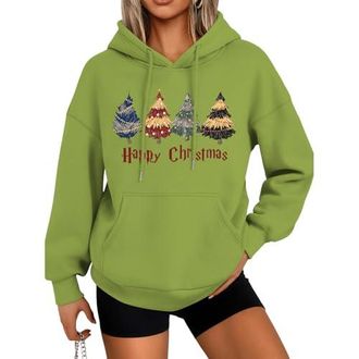 Generic Sweat à capuche de Noël pour femme - Joli sapin de Noël | Sweat à capuche graphique décontracté à manches longues - Usage quotidien, Vert, 3XL