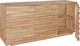 WOHNLING Sideboard 160 x 75 x 43 cm Massiv-Holz Akazie Natur Baumkante Anrichte, Landhaus-Stil Kommode mit Schubladen & Türen, Flur Schrank Standschrank