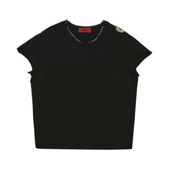 424 Femme, Tops, Noir, Taille: 38 FR Crest Jersey Scallop Tee