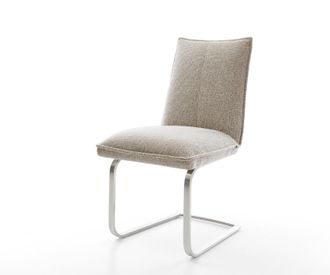 DELIFE Freischwinger Lelio-Flex Webstoff Soft Beige Freischwinger flach Edelstahl Taschenfederkern, Esszimmerst&uuml;hle