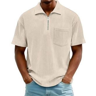 Generic Chemise d&eacute;t&eacute; &agrave; manches courtes pour homme en velours c&ocirc;tel&eacute; uni confortable ample respirant &eacute;l&eacute;gant d&eacute;contract&eacute; pour les vacances en plein air, Kaki 0