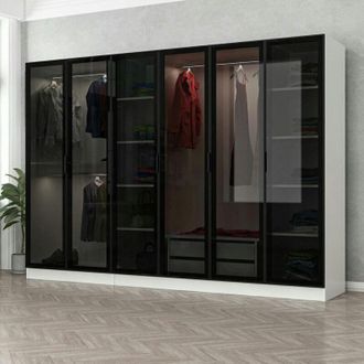 Pier Import Dressing 6 portes verre, 2 tiroirs & cadre blanc BYRON