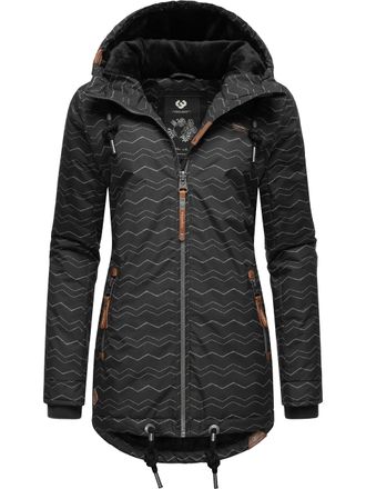 Ragwear Damen warme Winterjacke kurz wasserdicht mit Kapuze Zuzka Winter Black Zig Zag22 Gr. M