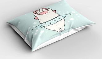 Abakuhaus Einhorn Kissenbezug, Chubby Einhorn, Dekorativer Standard King Size Gedruckter Kissenbezug, 80 x 40 cm, Mehrfarbig