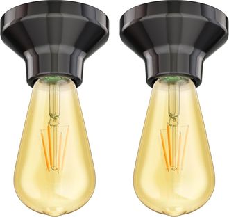 LEDs Com 2 Stück LED Deckenleuchte Elektra Porzellan schwarz inkl. E27 Lampe Vintage Retro gold 3,83W extra-warm-weiß 489lm