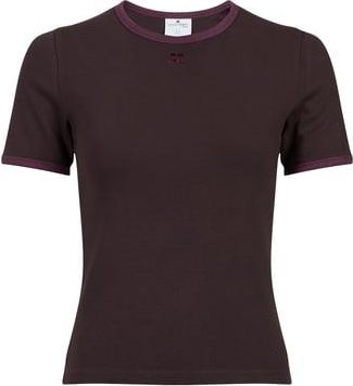 Courr&egrave;ges T-shirt &agrave; logo brod&eacute; et bord contrastant en coton