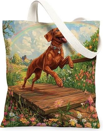 Generic Spring Vizsla Sac fourre-tout r&eacute;utilisable en toile pour faire du shopping, 33 x 38,1 cm, sac d&eacute;picerie r&eacute;utilisable pour femme, motif floral, plage, 
