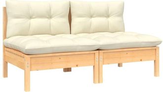 vidaXL Canapé 2 places de jardin et coussins crème Bois de pin solide vidaXL