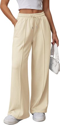 OLIPHEE Weite Hose Damen Lang Elegant mit Taschen und Kordelzug Lockere Freizeithose Damen Herbst Elastischer Bund Bequeme Sweathose Einfarbig Yogahose Casual