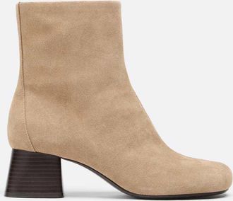 Stradivarius bottines &agrave; talon carr&eacute; en cuir beige-Neutre