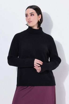 Ulla Popken Strickpullover Pullover etwas k&uuml;rzer Rollkragen Raglan-Langarm