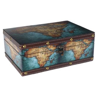 Cabilock Vintage Holzbox Mit Antikem Kartenmuster Kleine Retro Schmuck Aufbewahrungsbox F&uuml;r Schlafzimmer Staubdichter Deckel Multifunktionale Holzkiste F&uuml;r Sch