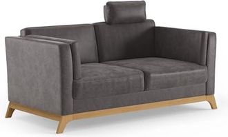 Cavadore Cavadore 2,5er-Sofa Vida / 2,5-Sitzer Couch im trendigen Design mit massivem Holzrahmen in Eiche, Kopfstütze mit Kuschelkissen / 183 x 84 x 93 / Mikro