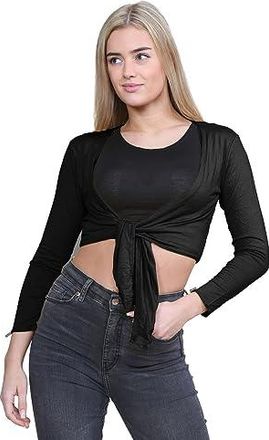 Janisramone Femmes Nouveau Plaine Boléro De Face Cravate Shrug Dames Tondu Longue Manches Stretch Cardigan Haut