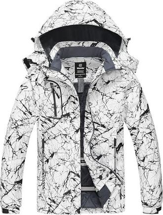Wantdo Femme Manteau dhiver Snowboard Outdoor Parka Randonn&eacute;e Grande Taille Veste de Pluie Imperm&eacute;able Blouson de Ski D&eacute;contract&eacute; Coupe-Vent Imprim&eacute; Noir et 
