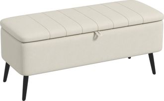 HOMCOM Ottomane mit Klappdeckel, rechteckig, gepolsterte Sitzbank, Leinenstoff, Fu&szlig;hocker mit Stahlbeinen, f&uuml;r Wohnzimmer, Schlafzimmer, Cremewei&szlig;