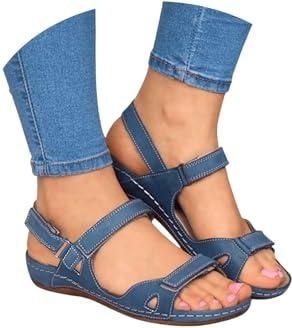 Generic Sandales orthop&eacute;diques larges pour femme, sandales et sandales confortables &agrave; bout ouvert pour femme, sandales compens&eacute;es dext&eacute;rieur antid&eacute;rapantes av