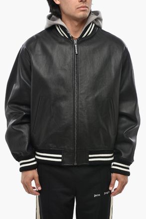 Palm Angels Hooded Leather Bomber Palm Angels