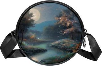 Generic Petit sac &agrave; bandouli&egrave;re Circle pour femme, petit sac &agrave; bandouli&egrave;re avec fermeture &eacute;clair, bretelles r&eacute;glables, sac &agrave; main rond d&eacute;contract&eacute; pour femmes