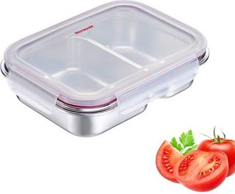 Westmark Edelstahl Lunchbox - Auslaufsichere Brotdose - Mikrowellen- & Ofenfest, BPA-frei - Bento Box für Schule, Arbeit & Kita - Silber, geteilt 450 + 280 ml