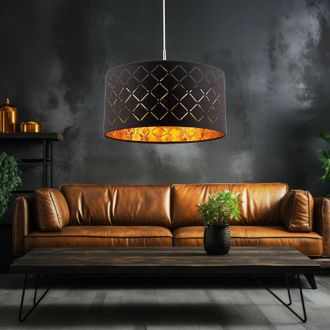 Globo Lighting Suspension led Lampe &agrave; suspension noire table &agrave; manger moderne lampe de salon, abat-jour textile rond, m&eacute;tal dor&eacute;, 9W 810lm blanc chaud, DxH 40x140 cm