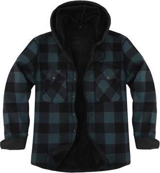 Generic Chemise Homme &agrave; Carreaux- Sweats &agrave; Capuche Manches Longues,Veste Chemise Homme Boutons-Pression Coton avec Poche Tee Shirt Coupe Normale Top Casual Ch