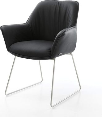DELIFE Esszimmerstuhl Keila-Flex mit Armlehnen Echt-Leder Schwarz Kufengestell Edelstahl, Esszimmerstühle