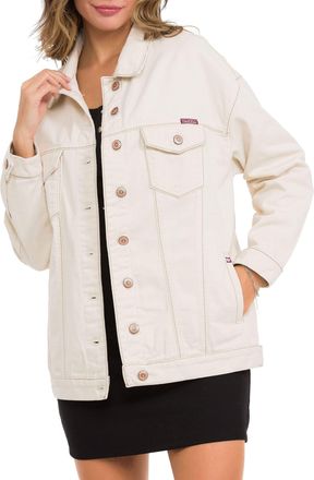 Cipo & Baxx Damen Jacke WJ211 Beige - Klassische Jeansjacke im Modernen Casual Streetwear Look mit Knopfleiste & Brusttaschen - Vielseitige &Uuml;bergangsjacke f&uuml;r All