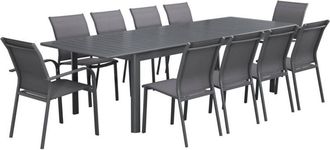Sweeek Ausziehbarer Gartentisch, 8 St&uuml;hle, 2 Sessel aus Aluminium und Textilene