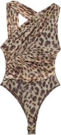 Generic YUJIEBB Combinaison &agrave; imprim&eacute; l&eacute;opard pour femme Coupe ajust&eacute;e Creux Irr&eacute;gulier sans manches Body f&eacute;minin d&eacute;t&eacute; Mode Lady Combishort, l&eacute;opard, S