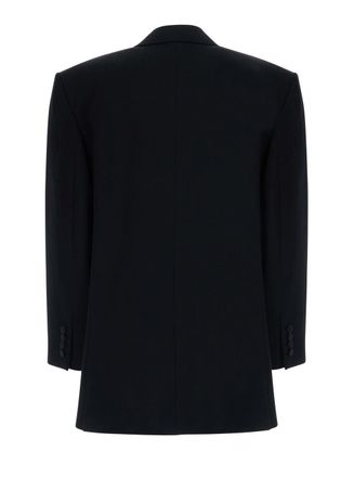 Saint Laurent Womens Double-Breasted Wool Jacket Black Blazers