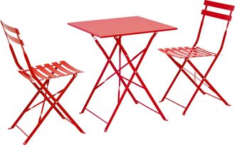 Oviala Terrassentisch und 2 St&uuml;hle, Stahl, Rot