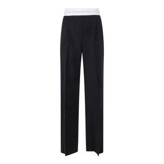 Alexander Wang Femme, Pantalons, Noir, Taille: 36 FR Logo Waistband Wide Leg Pantalons