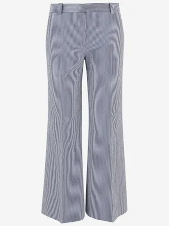 Ql2 Quelledue Womens Pants Striped Cotton-Blend Blue Trousers