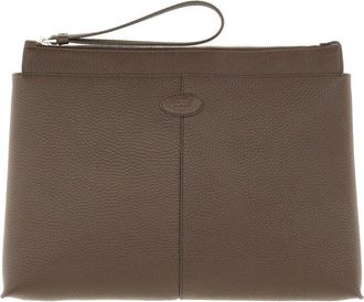 Tod's Mens Medium Document Holder Brown Calfskin Shoulder Bags
