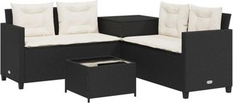 vidaXL Vidaxl - Canap&eacute; de jardin avec table et coussins en forme de l noir