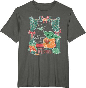 Star Wars Grogu Festive Window Christmas Happy Holidays T-Shirt