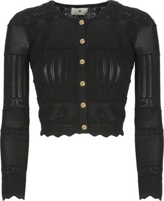 Elisabetta Franchi Femme, Pulls, Noir, Taille: 40 FR Pull en Viscose avec Boutons