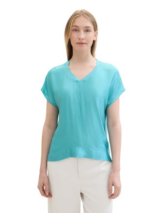 Tom Tailor Damen Basic T-Shirt in Satin-Optik, meadow teal, M