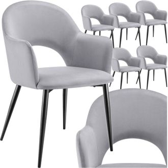 TecTake Tectake - Lot 6 Fauteuils aspect velours rembourr&eacute; max 120 kg gris clair