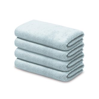 Looks by Wolfgang Joop 4X G&auml;stehandtuch 30x50 cm - 100% Baumwolle Luxus G&auml;stehandt&uuml;cher mit Aufh&auml;nger & Logostick, 4er Set G&auml;stetuch hellblau