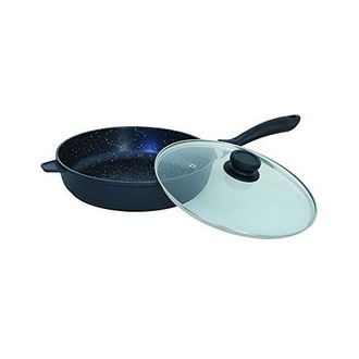 MSV 110429 Kasserolle und Deckel aus Aluguss mit Beschichtung in Steinoptik, Durchmesser 24 cm, 44 x 24 x 5 cm, schwarz