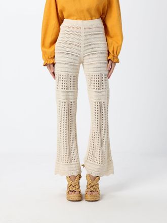 Twinset Pantalon &eacute;vas&eacute; &agrave; taille haute en maille de coton au crochet